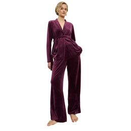 Triumph Damen Homewearhose "Sensual Velour Wide Leg Trousers", Gr. 38, lila, Samt, 95% Polyester, 5% Elasthan, unifarben, Hosen, elegante l&auml;ssige