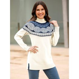 Classic Basics Damen Longpullover "Longpullover", blau, Gr. 38, gemustert, mehrfarbig, 100% Polyacryl, Pullover