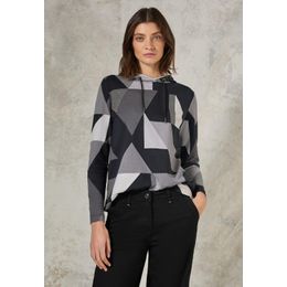 Cecil Damen Langarmshirt, schwarz, Gr. XXL, bedruckt, Web, 48% Baumwolle, 48% Modal, 4% Elasthan, Shirts, mit Kapuze mit Tunnelzugband