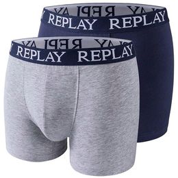 Replay Herren Boxershorts "BOXER Style 01/C Basic Cuff Logo 2pcs Box", Gr. L, grau, Jersey, Obermaterial: 95% Baumwolle, 5% Elasthan, unifarben,