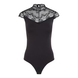 Pieces Damen Body "PCNAYA Spitzenbody NOOS", schwarz, Gr. XS, unifarben, Single Jersey, Obermaterial: 92% Nylon, 8% Elasthan, Bodys, mit Spitze