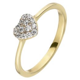 Jobo Damen Goldring "Herz", 50, Gelbgold 375, gelb, Gelbgold 375, Fingerringe, 375 Gold mit 11 Zirkonia