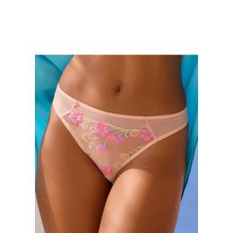 Vivance Damen String, Gr. 36, pink, Mesh, Obermaterial: 83% Polyamid, 12% Elasthan, 5% Polyester, Unterhosen, mit edler, neonfarbener Stickerei