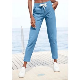 ELBSAND Damen Sweathose "Brinja", blau, Gr. S, unifarben, Sweatware, Obermaterial: 95% Baumwolle, 5% Elasthan, Hosen, mit Taschen und breiten