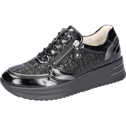 Waldläufer WALDLÄUFER Damen Plateausneaker "H-ARIANNA", Gr. 7, schwarz, Lackleder, Nappaleder, Nubukleder, glänzend, Schuhe, Freizeitschuh, Halbschuh,
