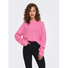 Only Damen Rundhalspullover "ONLLUNA LS O-NECK PULLOVER KNT NCA", pink, Gr. XS, unifarben, Strick, Obermaterial: 60% Baumwolle, 40% Polyacryl,