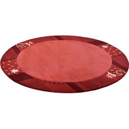 Wollteppich Theko, H:13mm Ø:150cm, rot, Viskose, Wolle, Teppiche, "Royal Ganges", reine Wolle, mit Bordüre, ideal im Wohnzimmer & Schlafzimmer