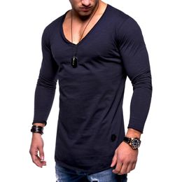 behype Herren Langarmshirt "NUKE L/S", blau, Gr. M, unifarben, 100% Baumwolle, Shirts, mit V-Ausschnitt