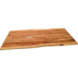 Tischplatte Sit, B:160cm H:4cm T:85cm, beige, Massivholz, Tischplatten, aus Massivholz Akazie, mit Baumkante