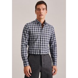 Seidensticker Herren Flanellhemd "Slim", grau, Gr. 37, kariert, 100% Baumwolle, Hemden, Slim Langarm Kentkragen Karo