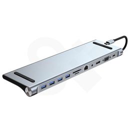 SOONTEC HUB 11 in 1 HDMI Adapter USB-C/VGA/SD/TF/RJ45/3,5mm Audio output/USB3.0/USB/Type-C(PD) Monitor-Switch, Multiport-Dock mit Stromversorgung