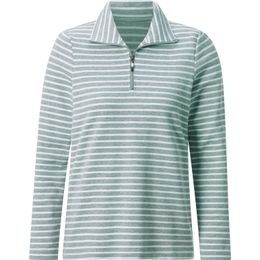 CR&Eacute;ATION L Damen Langarmshirt mit Troyerkragen und Rei&szlig;verschluss jade-gestreift Gr&ouml;&szlig;e 38