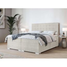 Polsterbett Inosign "Semla mit Matratze und Topper, in 3 Breiten (140, 160 und 180 cm)", beige (hellbeige), B:162cm H:119cm L:209cm, 100% Polyester, Betten, Boxspringbett mit Kopfteil, Bettkasten, Matratze (BFK/TFK) und Topper