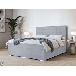 Polsterbett Inosign "Semla mit Matratze und Topper, in 3 Breiten (140, 160 und 180 cm)", silber, B:142cm H:119cm L:209cm, 100% Polyester, Betten, Boxspringbett mit Kopfteil, Bettkasten, Matratze (BFK/TFK) und Topper