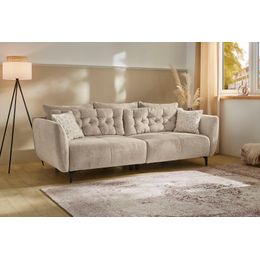 Jockenh&ouml;fer Big-Sofa JOCKENH&Ouml;FER GRUPPE "Spa, im Retrolook mit Wellenfederung", beige (beige, grau), B:251cm T:110cm, Korpus: 100% Polyester;Kissen: 45% Polyacryl, 24% Leinen, 19% Polyester, 12% Leinen, Sofas, Big-Sofa, und frei im Raum stellbar, inkl. 7 Kissen, Topseller