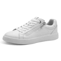 Plateausneaker Tamaris, Damen, Gr. 41, weiß, Leder, Lederimitat, unifarben, Schuhe, Freizeitschuh, Halbschuh, Schnürschuh mit Ziernähten