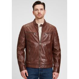 Lederjacke Mauritius "GBDerry LAORV", Herren, Gr. L, braun (cognac), Obermaterial: 100% Schafsleder. Futter: 100% Baumwolle. Ärmelfutter: 100% Polyester, unifarben, regular fit kurz, eingesetzt abgesteppt, Jacken, mit Stehkragen, Reißverschluss, Schulterpasse