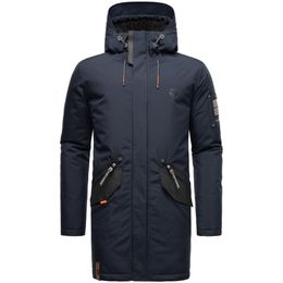 Wintermantel STONE HARBOUR "Ragaan", Herren, Gr. XL (54), blau, Oberstoff: 100% Polyester, Futter: 100% Polyester, Wattierung: 100% Polyester, Ärmelfutter: 100% Polyester, regular fit ca. Mitte Oberschenkel, hoch geschlossener Ausschnitt, verstellbar Rippstrickbündchen kontrastfarben,mit Reißverschluss,verstellbar, Mäntel, modischer Herren Winterparka mit Teddyfell Futter