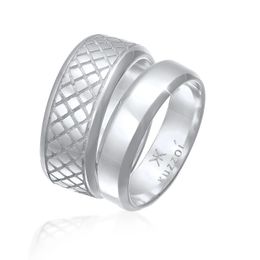 Kuzzoi Ringe - Ring Herren Bandring Basic 2er Set 925 Silber - Gr. 62 MM - in Silber - f&uuml;r Damen