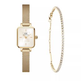 Daniel Wellington Uhr - Dw Combo Quadro Mini G Champagne + Bracc Tennis G - Gr. unisize - in Gold - f&uuml;r Damen