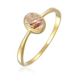Elli Ringe - Ring Solit&auml;r Rutilquarz Edelstein Oval 375er Gelbg - Gr. 52 MM - in Gold - f&uuml;r Damen