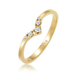 Elli Ringe - Ring Verlobungsring V-Form Diamant 0.07 ct 585 Gel - Gr. 58 MM - in Gold - f&uuml;r Damen