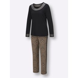 w&auml;schepur w&auml;schepur Damen Schlafanzug mit Mesh-Eins&auml;tzen, schwarz-camel-bedruckt, Gr&ouml;&szlig;e 36/38