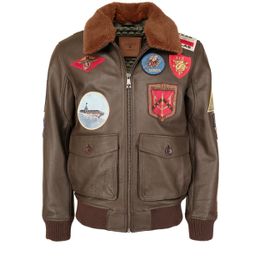 Lederjacke Top Gun "TG20201007", Herren, Gr. 52L, braun (schwarz braun), Obermaterial: 100% Leder, Lamm / Futter: 100% Baumwolle / Ärmelfutter: 100% Polyester / Strick: 97% Baumwolle / 3% Elastan, Jacken