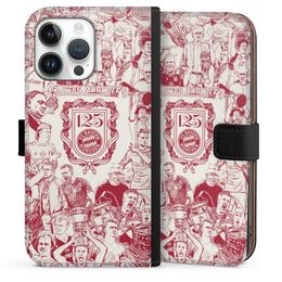 DeinDesign iPhone 14 Pro Max Handy Klapph&uuml;lle Handyh&uuml;lle aus Kunst Leder schwarz Flip Case Official Licensed Product Fcb 125 Jahre Fc Bayern M&uuml;nchen Sideflip mit