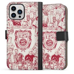 DeinDesign iPhone 13 Pro Max Handy Klapph&uuml;lle Handyh&uuml;lle aus Kunst Leder schwarz Flip Case Official Licensed Product Fcb 125 Jahre Fc Bayern M&uuml;nchen Sideflip mit
