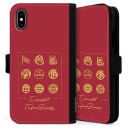 DeinDesign iPhone X Handy Klapph&uuml;lle Handyh&uuml;lle aus Kunst Leder schwarz Flip Case Merchandise Fc Bayern M&uuml;nchen Fcb 125 Jahre Sideflip mit langer Lasche