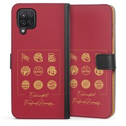 DeinDesign Galaxy A12 Handy Klapph&uuml;lle Handyh&uuml;lle aus Kunst Leder schwarz Flip Case Merchandise Fc Bayern M&uuml;nchen Fcb 125 Jahre Sideflip mit langer Lasche