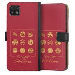 DeinDesign Galaxy A22 5G Handy Klapph&uuml;lle Handyh&uuml;lle aus Kunst Leder schwarz Flip Case Fc Bayern M&uuml;nchen Merchandise Fcb 125 Jahre Sideflip mit langer Lasche