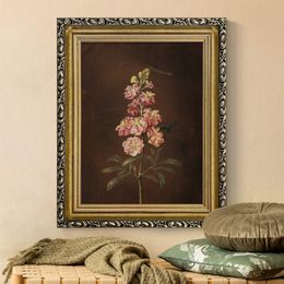 Bild mit Barockrahmen Antik - Barbara Regina Dietzsch - Eine rosa Garten-Levkkoje - Blumen modern Barock braun edle Optik Wohnzimmer Schlafzimmer
