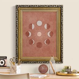 Gerahmtes Leinwandbild Boho Mondphasen mit Sonne