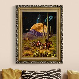 Gerahmtes Leinwandbild Retro Collage - Weltraum Cowboys
