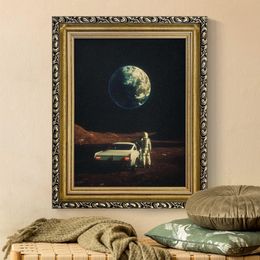 Gerahmtes Leinwandbild Retro Collage - Weit weg von Zuhause