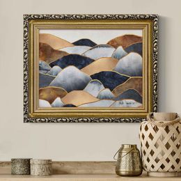 Gerahmtes Leinwandbild Goldene Berge Aquarell