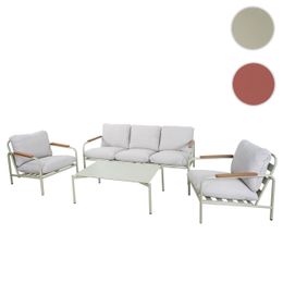 Mendler Aluminium-Gartengarnitur HWC-O11, Outdoor 3-Sitzer Sitzbank Sessel Sofa, Olefin (205 g/m˛) ~ Variant 110597+2x110595+110598