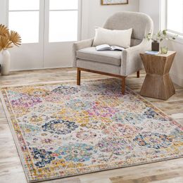 Teppich LIVABLISS "CUZCO", bunt, B:200cm H:7mm L:200cm, Kunstfaser, Teppiche, Vintage Orientteppich, Kurzflor Boho Wohnzimmerteppich, Läufer
