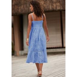 Buffalo Midikleid rauchblau Gr. 34 für Damen. V-Ausschnitt und Zierknöpfe. Figurbetont. Nachhaltig.