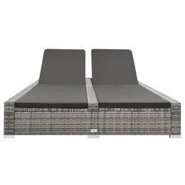 vidaXL Doppel-Sonnenliege Poly Rattan Grau