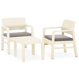 vidaXL 3-tlg. Garten-Lounge-Set mit Auflagen Kunststoff Weiß