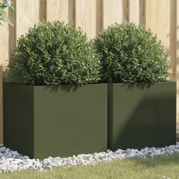 vidaXL Pflanzkübel 2 Stk. Olivgrün 49x47x46 cm Stahl