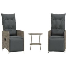 vidaXL Outdoor-Lehnstühle 2 Stk. mit Tisch Grau Poly Rattan