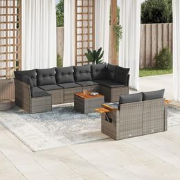 vidaXL 10-tlg. Garten-Sofagarnitur mit Kissen Grau Poly Rattan