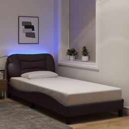 vidaXL Bettgestell mit LED ohne Matratze "Hvar" Dunkelbraun 90x200 cm Stoff