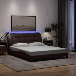 vidaXL Bettgestell mit LED ohne Matratze "Hvar" Dunkelbraun 160x200 cm Stoff