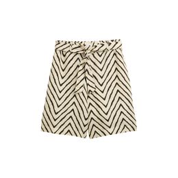 Tom Tailor Damen Loose Straight Bermuda Shorts mit Leinenanteil, beige, Gemustert, Gr. 36