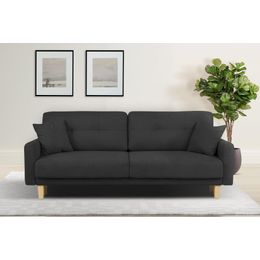 3-Sitzer Home Affaire "TRIPLO optionale Schlafsofa mit Bettkasten, Ma&szlig;e B/T/H: 215/100/89 cm", grau (graphit), B:215cm H:89cm T:100cm, Luxus-Microfaser weich (92% Polyester, 8% Nylon);Filzoptik ( 100% Polyester);Luxus-Microfaser Vintageoptik (100% Polyester), Sofas, Wahlweise Bettfunktion - Liegefl&auml;che 145x191 cm, R&uuml;cken-, Zierkissen
